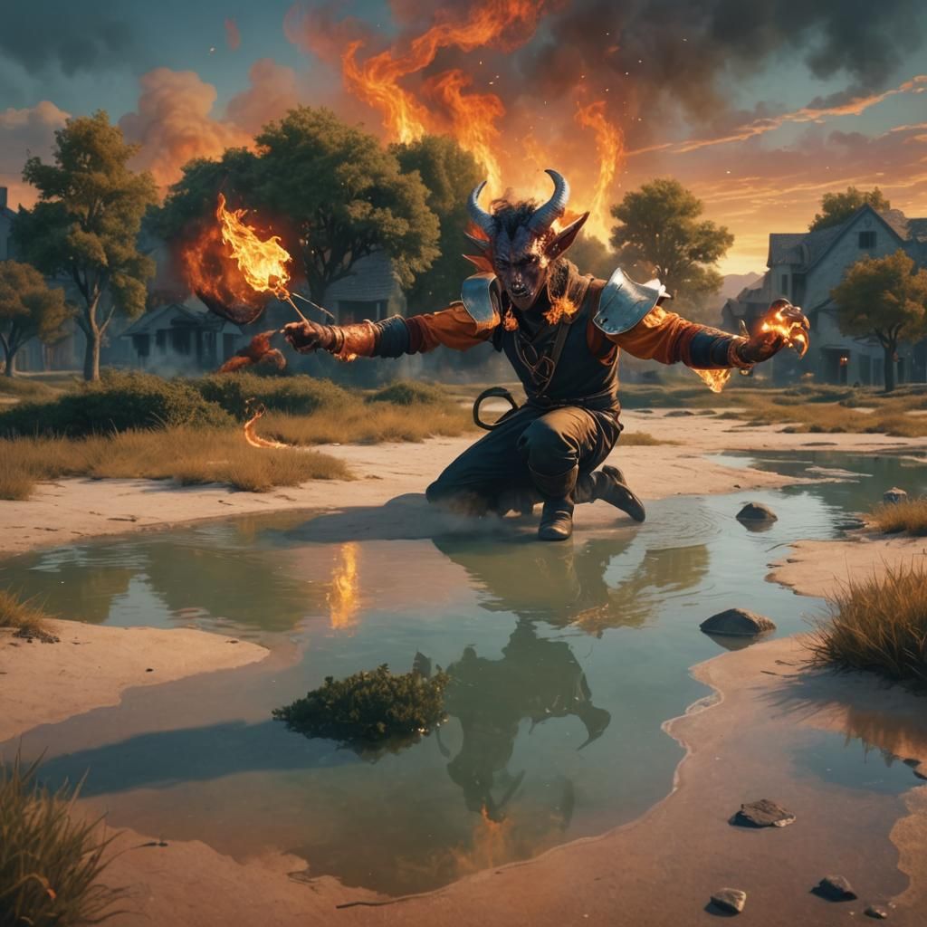 hyper-realistic Tiefling character with fire hands, fantasy character ...