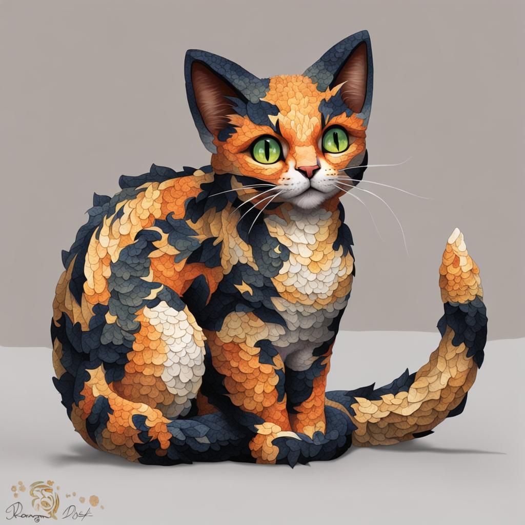 Calico Cat-Dragon hybrid - AI Generated Artwork - NightCafe Creator