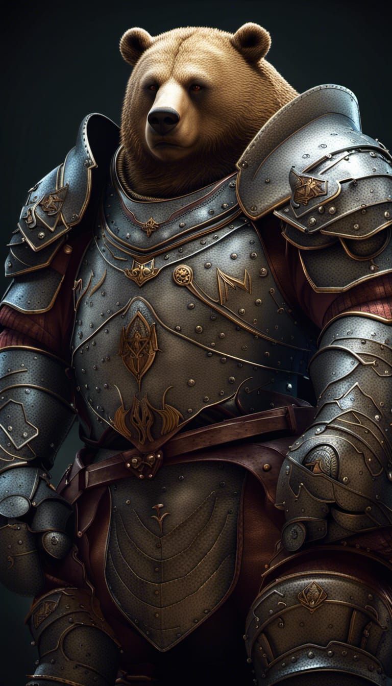 Photograph portrait of an obese armored Bear Knight, 8k resolution ...