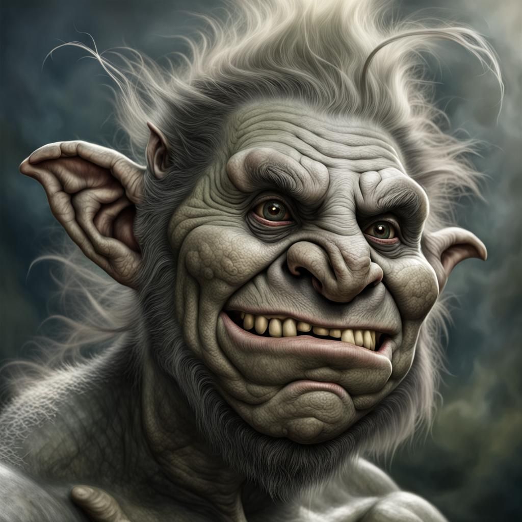 Photorealistic Portrait Of A Troll - Realistic Portrait of a...