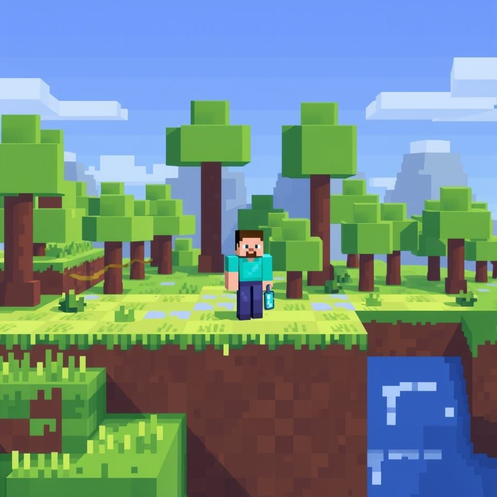 minecraft first version - Pixelated Minecraft Landscape in 8...
