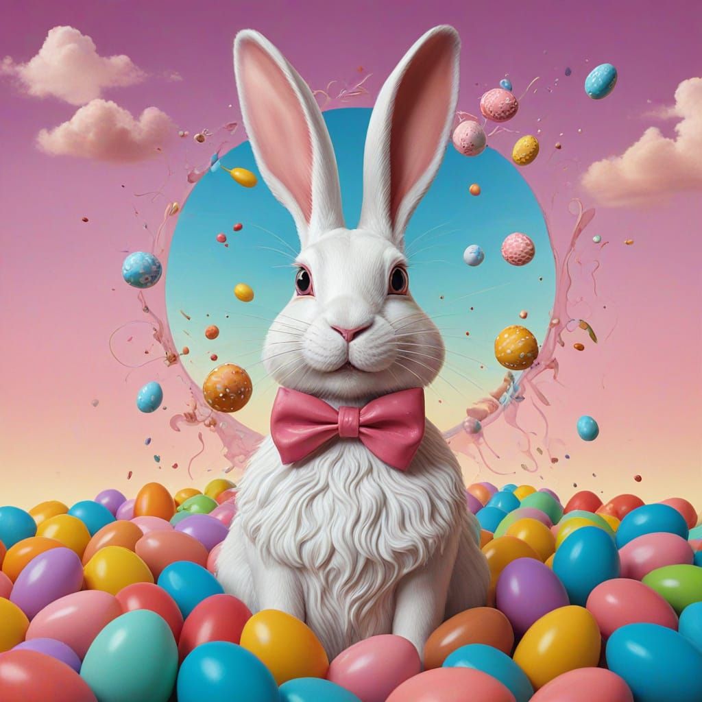 Easter Bunny Surrealism in Vibrant Candy Landscape... - AI Art