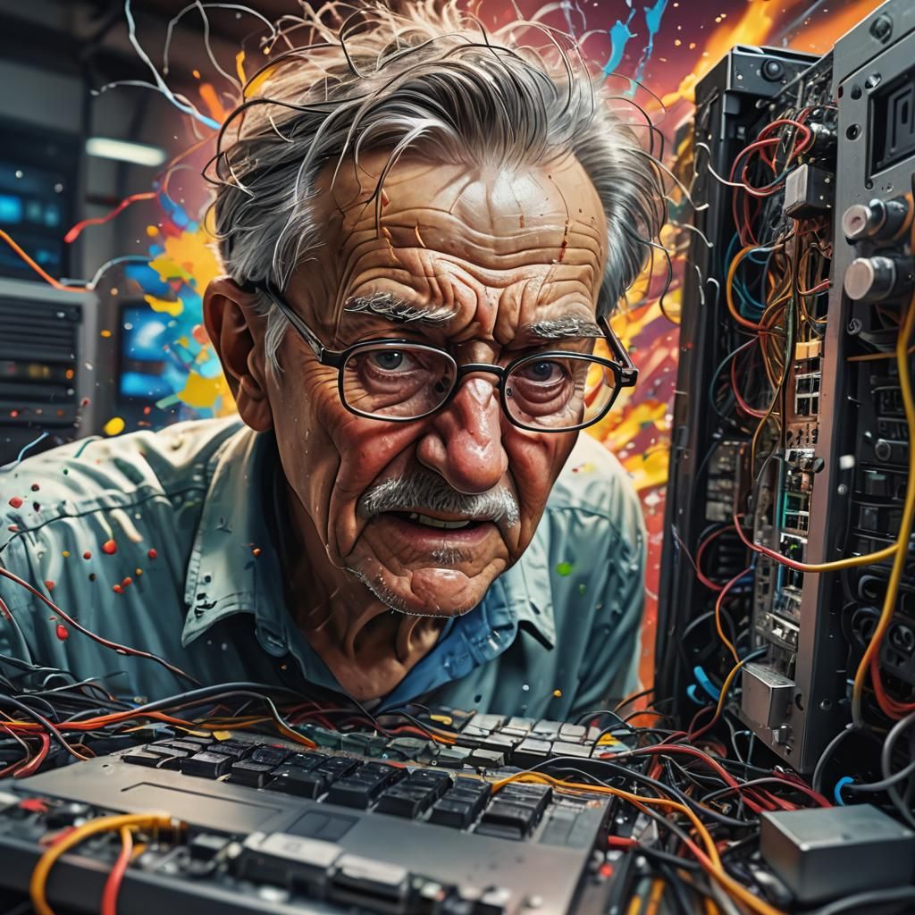 old man with glasses crashed the computer server - AI Generated Artwork ...