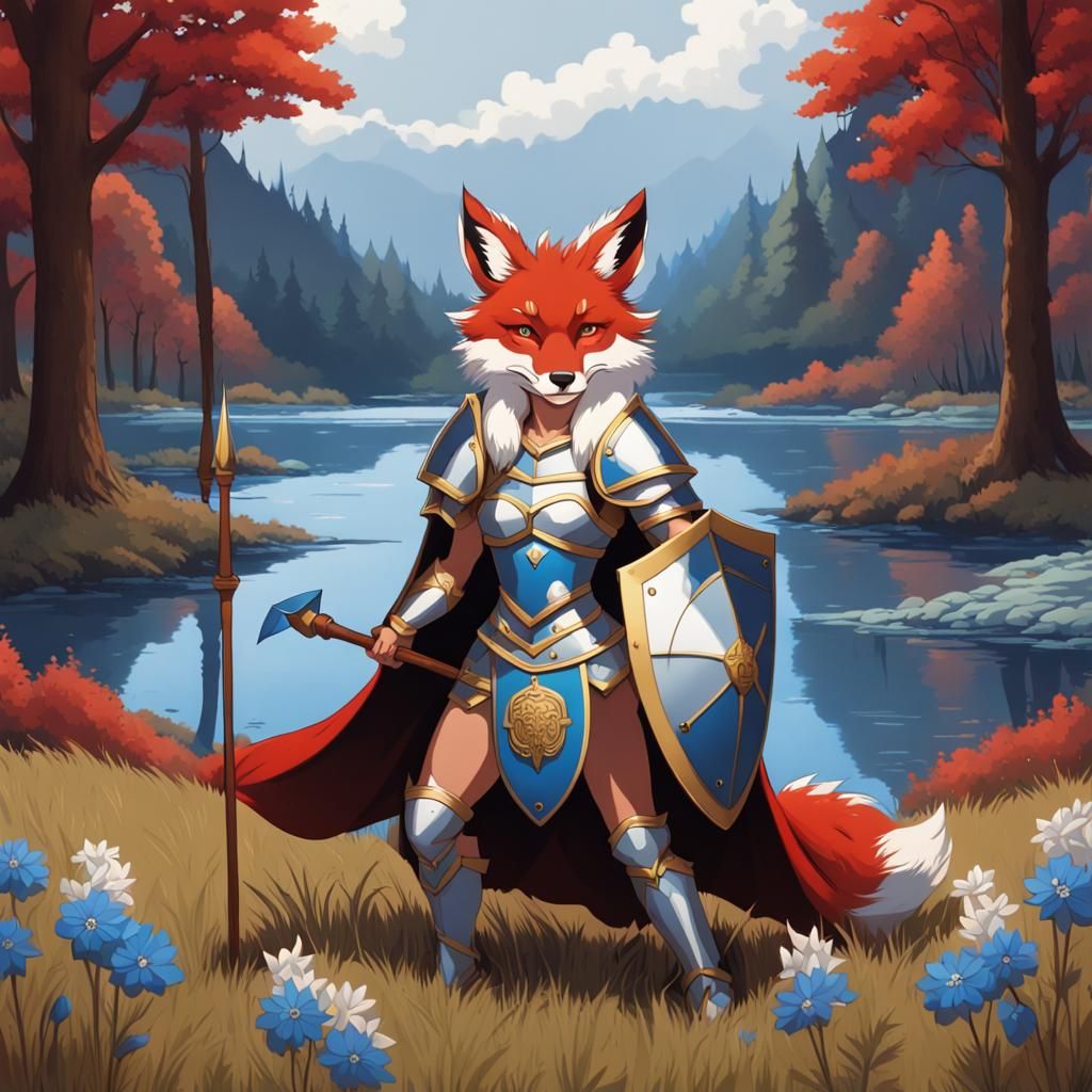 BFox Girl Warrior - Fox Beastman Coat of Arms with Spear