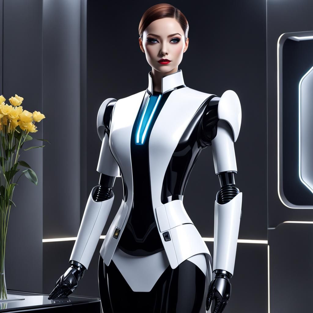 A Robot Butler, who looks human, female form, from the year 2059 - AI ...