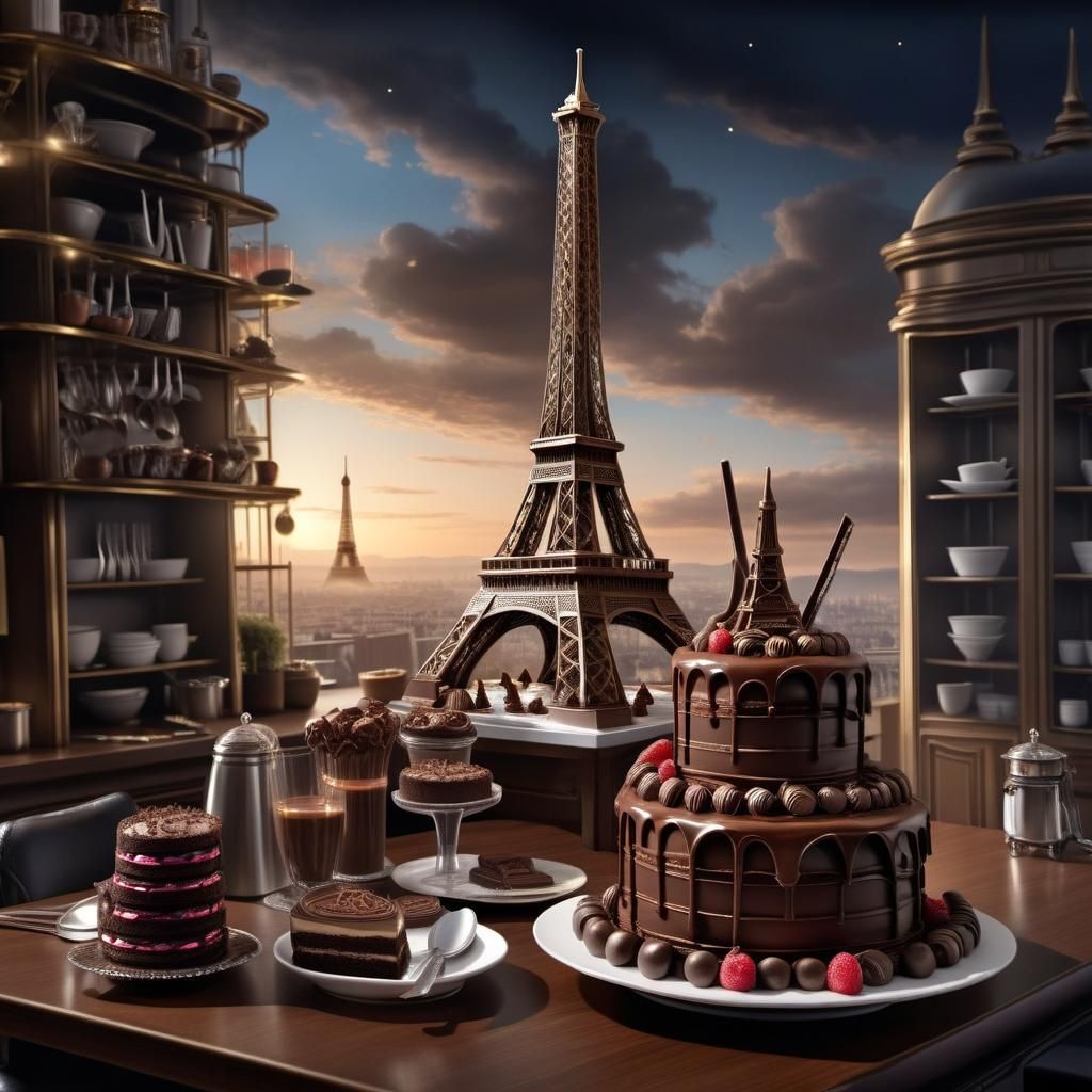 Chocolate Eiffel Tower Cake Sculpture. - AI Generated Artwork ...