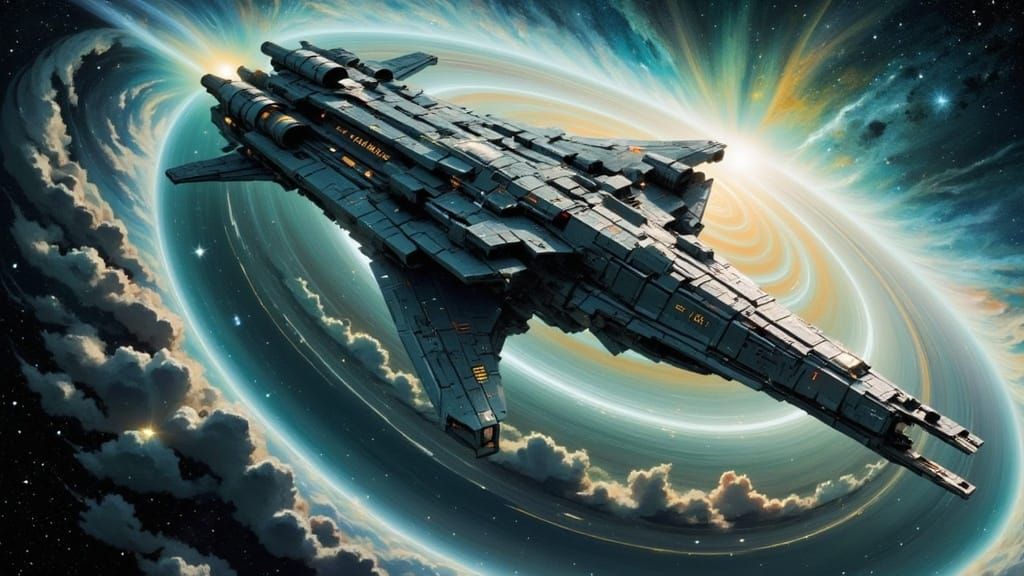 Colossal Military Spaceship in Orbit Over a Dark T... - AI Art