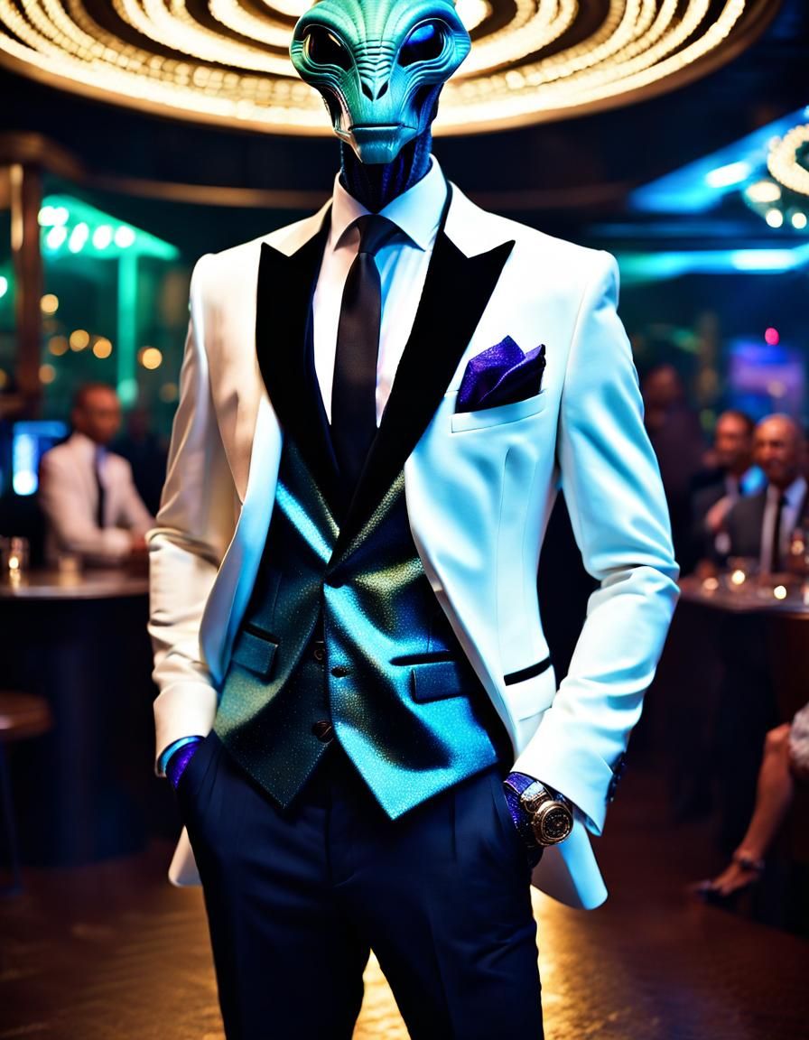 Handsome out-of-this-world alien mancreature wearing a fancy suit for a ...
