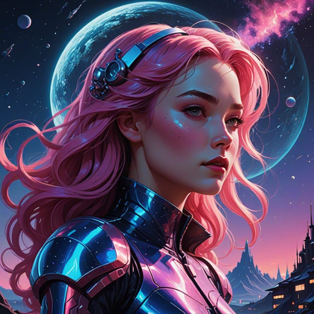 Glowing Space Mermaid in Cyberpunk Hues - AI Art