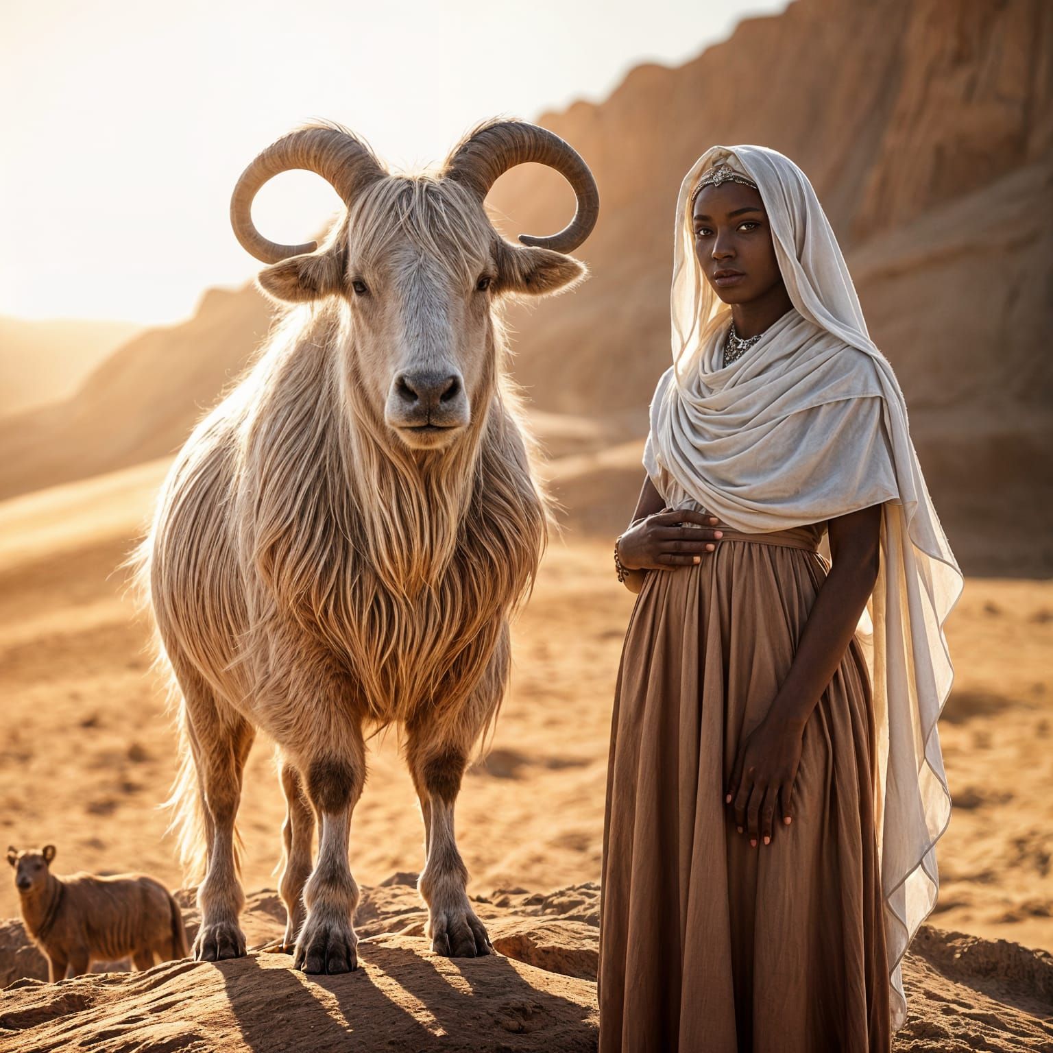 Surreal Portrait of Albino Yak in Ancient Desert E... - AI Art