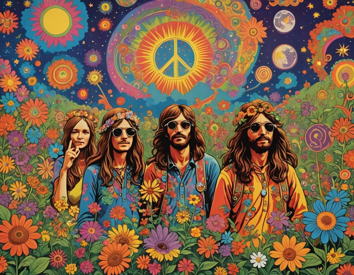 Hippies Flower Power, Peace and Love 1960s Poster - AI Generated Artwork - NightCafe Creator