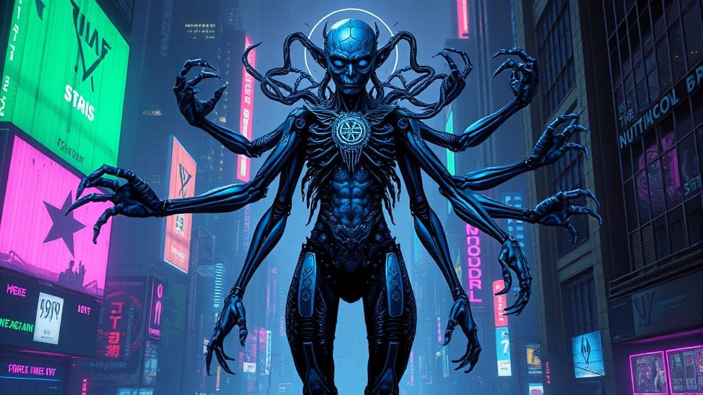 Biomechanical Cyberpunk Oracle in a Dark Occult Re... - AI Art