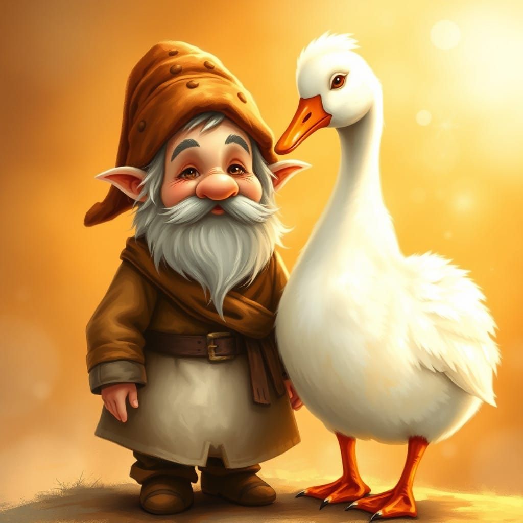 The Dwarf Nose and the white goose from William Hauff's fairy tale "The ...