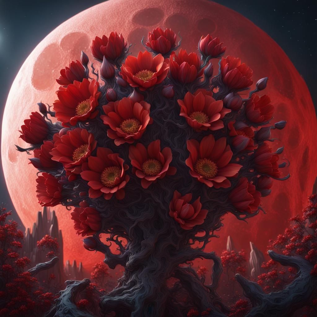 red moon flower 4 - AI Generated Artwork - NightCafe Creator