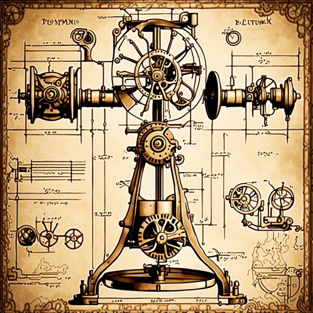 Steampunk Technology Blueprint in Da Vinci Style - AI Art