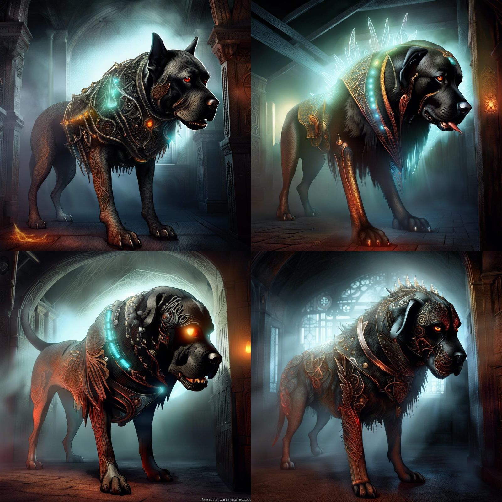 Paranormal hyper gigantic, tall black Mastiff dog in foggy haunted ...