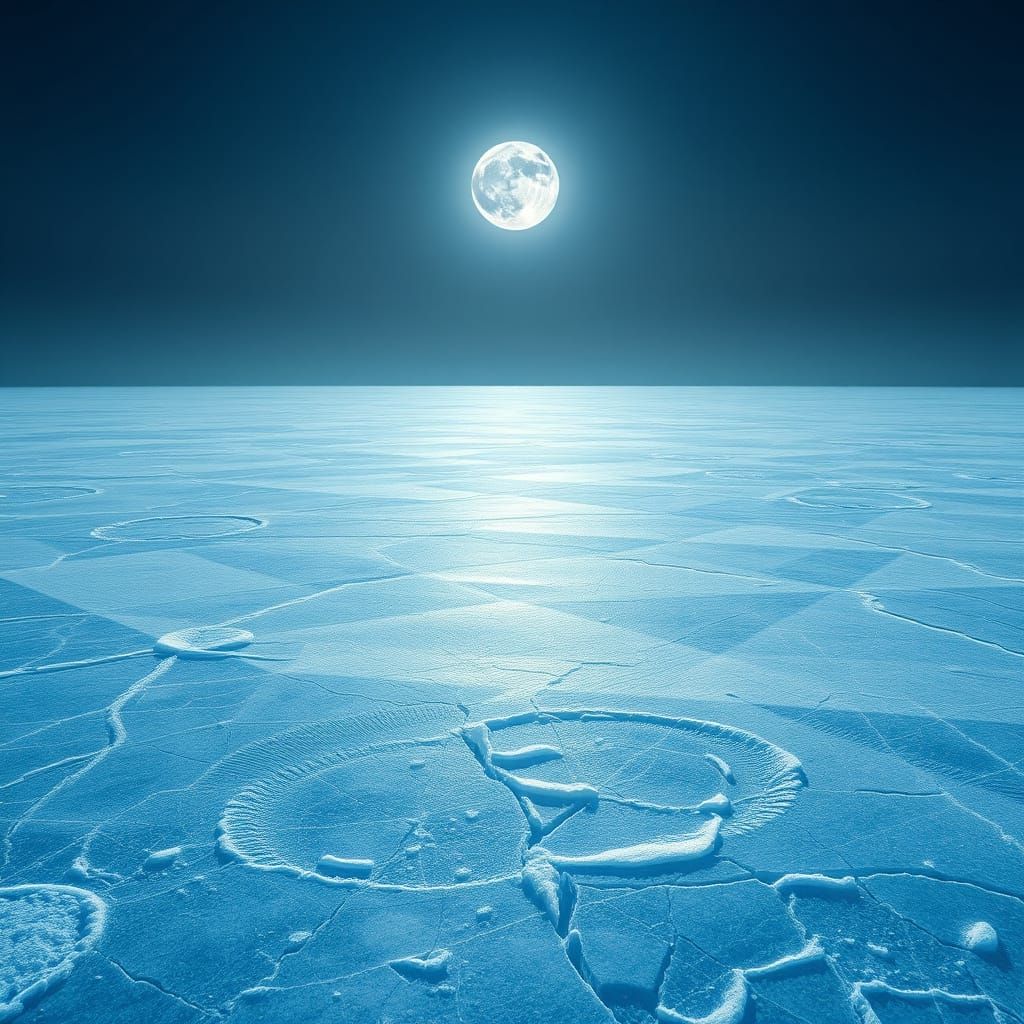Winter Nightscape - Ethereal Frozen Lake under Full Moon in...