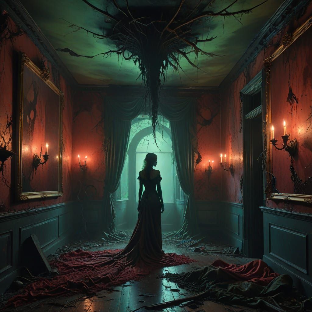 A dark, twisted entity, shrouded in tattered, black drapery, inhabits ...