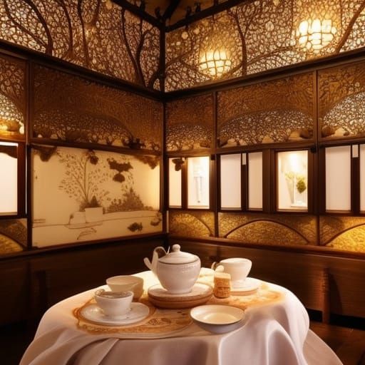 tea house. Refined and very detailed decor, softness, calm, serenity ...