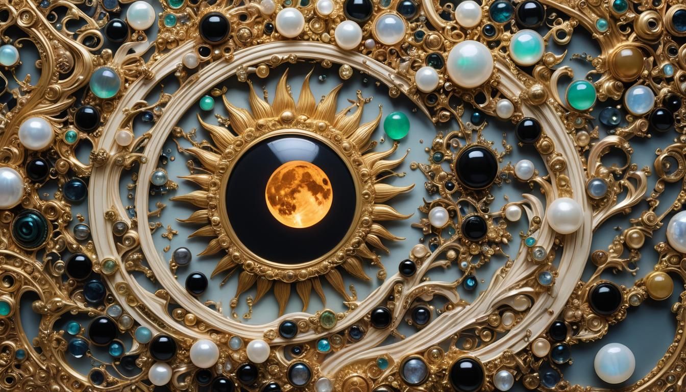 (Asian Style Panel depicting Solar Eclipse created out of materials ...