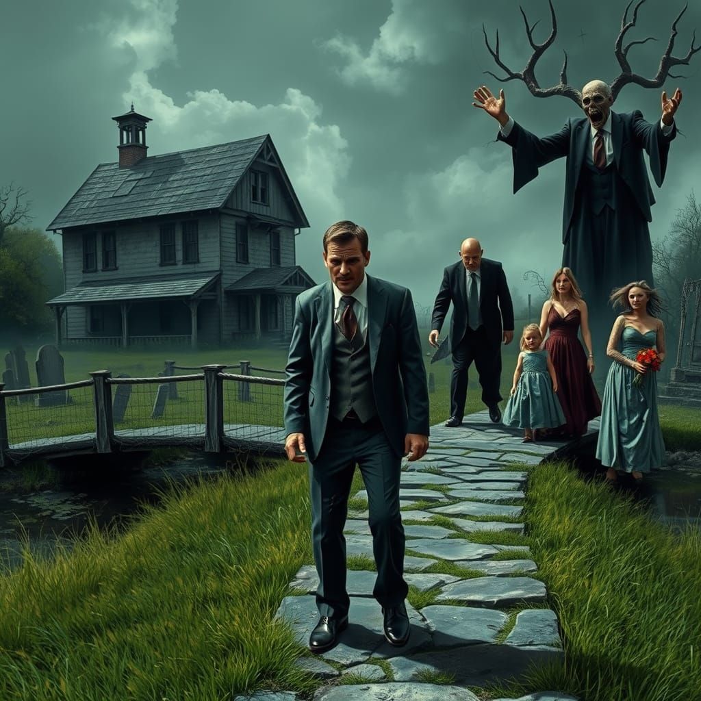 Bridge + runaway husband + groom crying + best man flapping arms ...