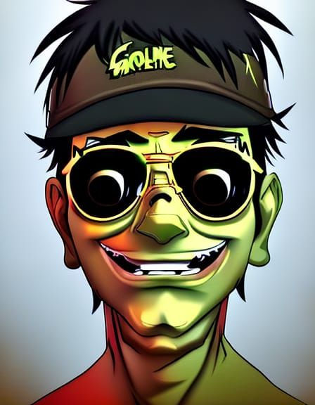 close-up portrait of Murdoc from Gorillaz creepy smiling!!!! Classic ...