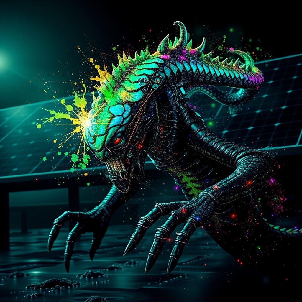 solarpunk artwork of the Creature from the Black Lagoon