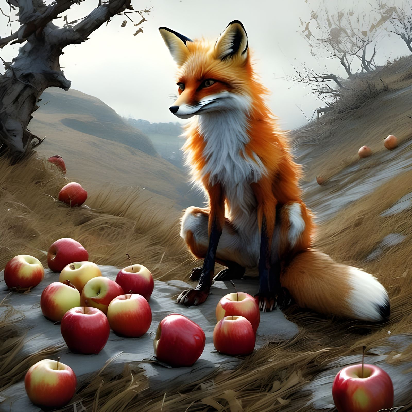 The fox that ate too many apples - AI Generated Artwork - NightCafe Creator