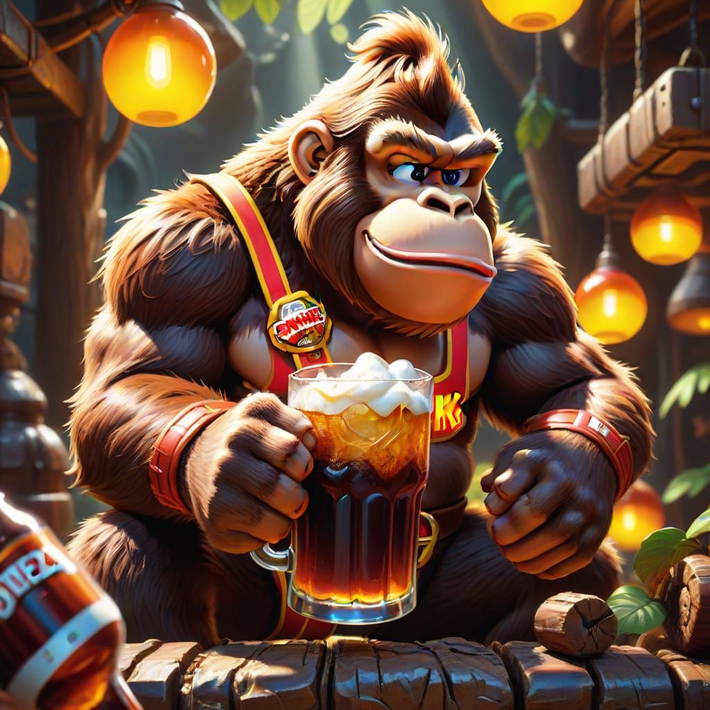 Donkey Kong drinking Root Beer - Donkey Kong Drinks Root Bee...