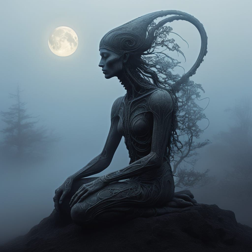 The meditation. - Ancient Wisdom Figure in Mystical Landscap...