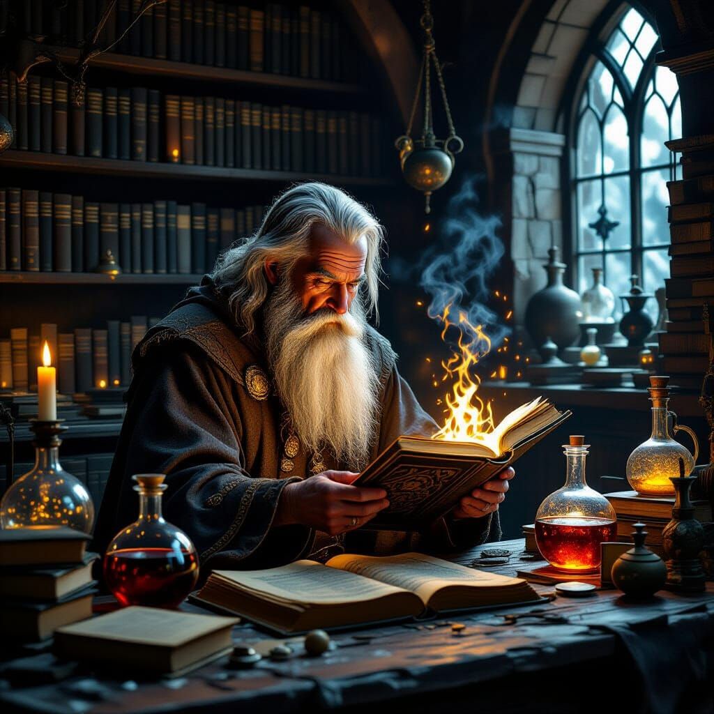 Medieval Alchemist's Workshop by Candlelight: Dark... - AI Art