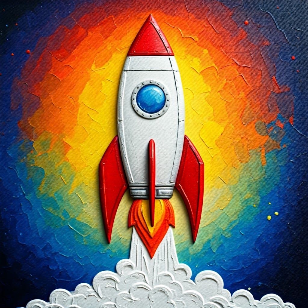 Rocket taking off in plaster - Rocket Blast Off in Vibrant P...