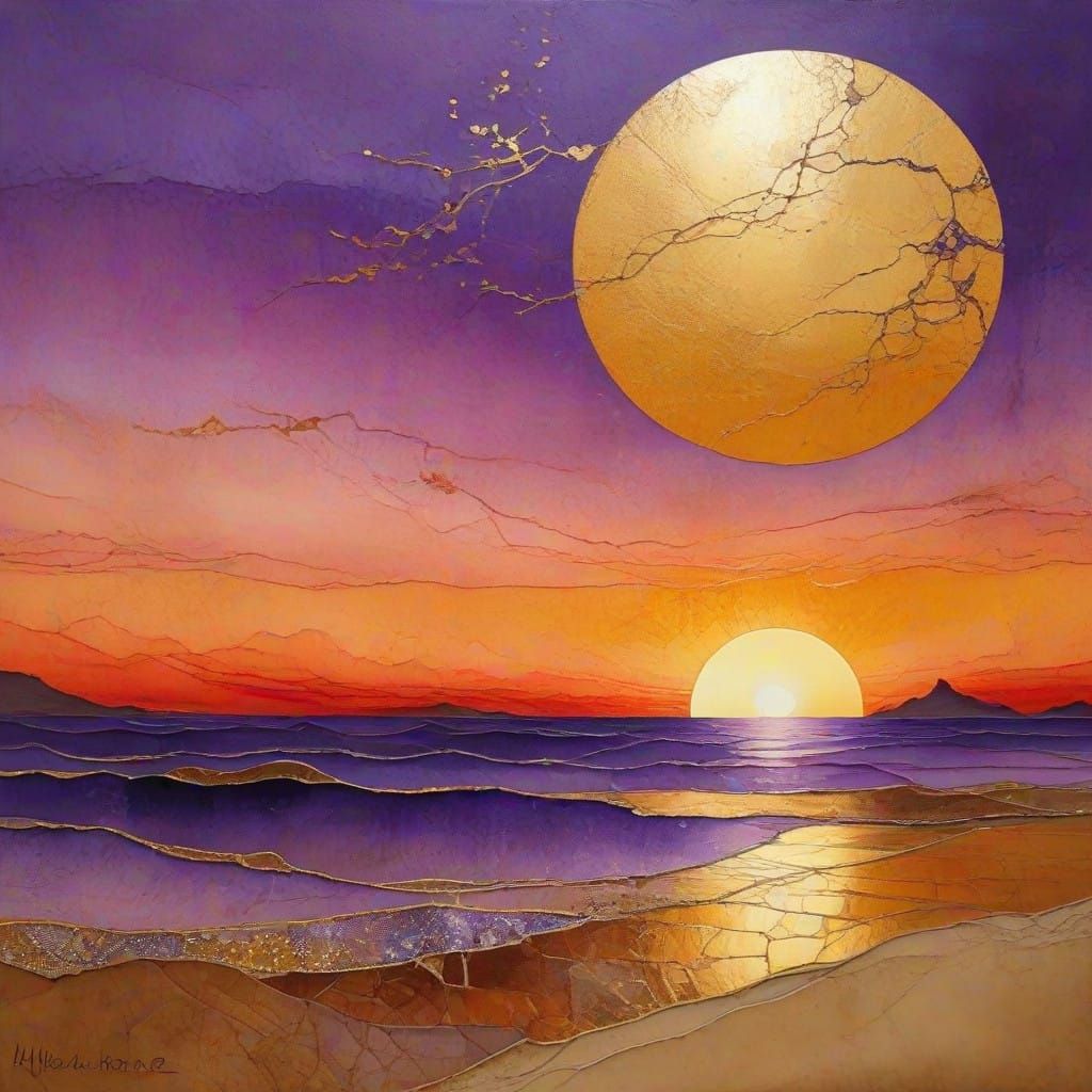 Purple Kintsugi Mosaic - Ethereal Sunset Mosaic in Kintsugi ...