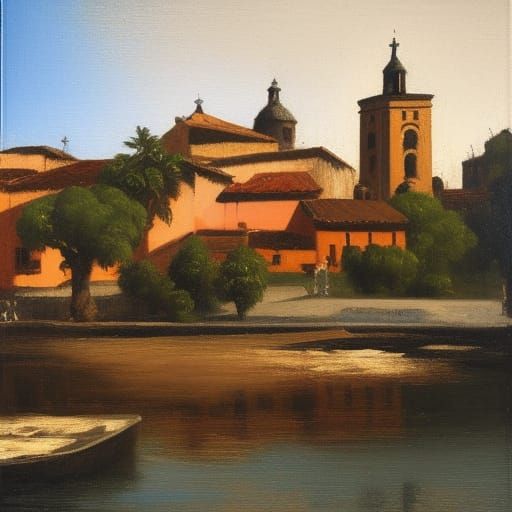 little spanish town with mills, landscape, Borillo, Canaletto, Doig ...