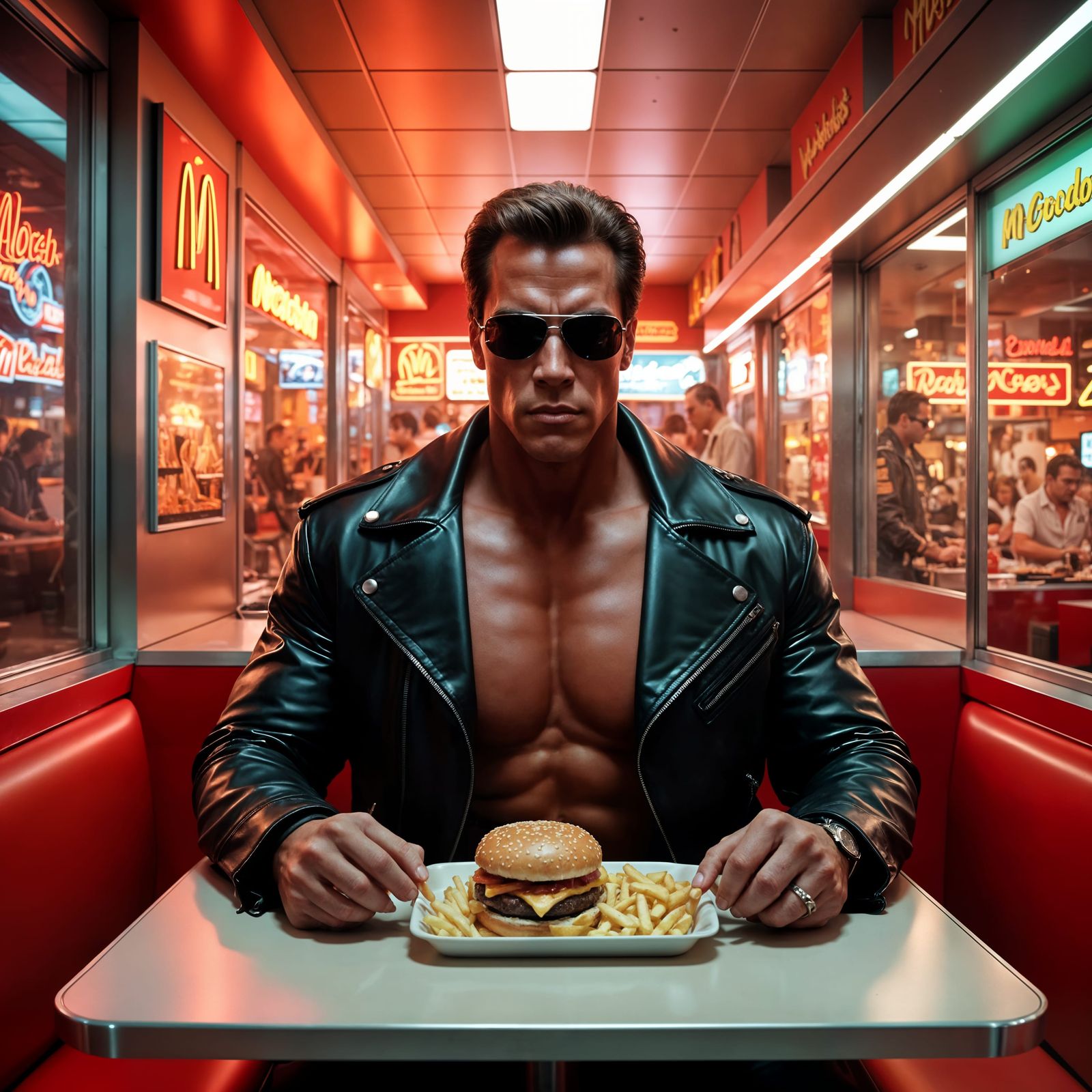 The Termineater - Cyberpunk Terminator Sits in Retro McDonal...