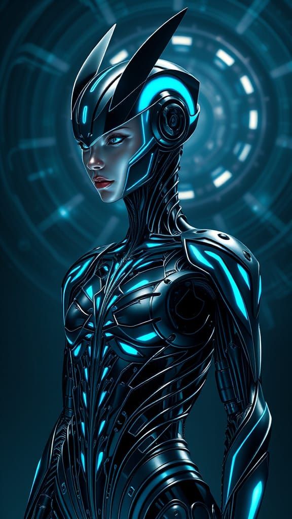 Cyberpunk Humanoid with Intricate Exoskeleton in H... - AI Art