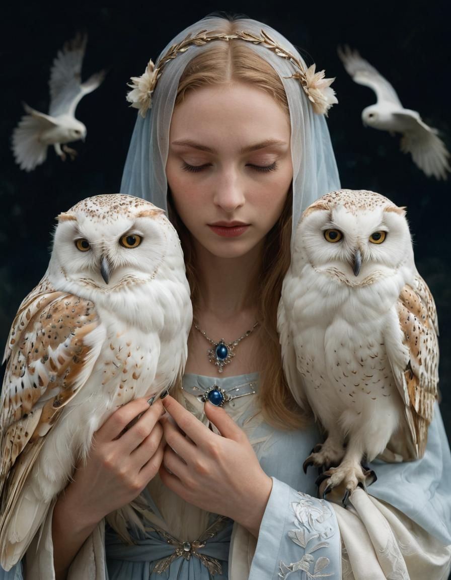 Woman with her owls - AI Generated Artwork - NightCafe Creator