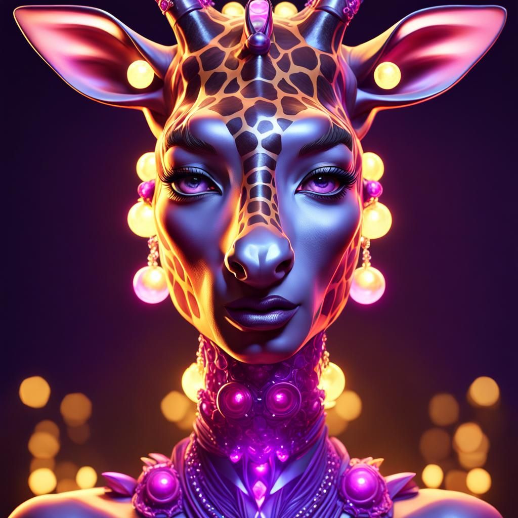 Make a giraffe with glowing purple marks on her face, glowing purple ...