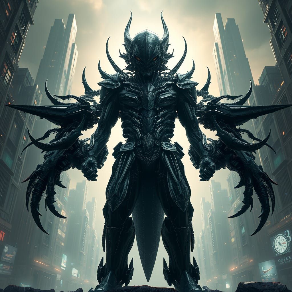 Cyberpunk Alien Commander Dominates Futuristic Met... - AI Art