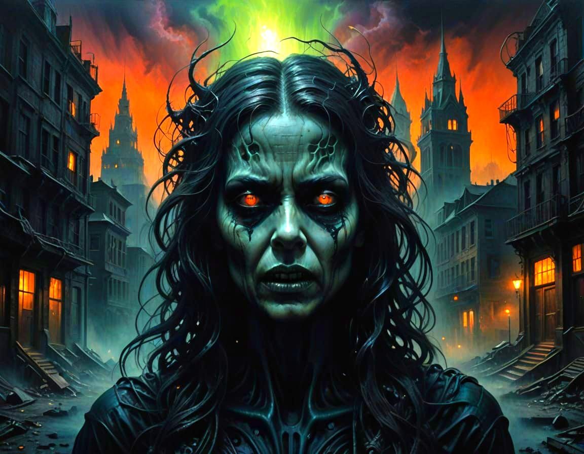 Ethereal Nightmare Haunts Ysalla in Dark Cyberpunk... - AI Art