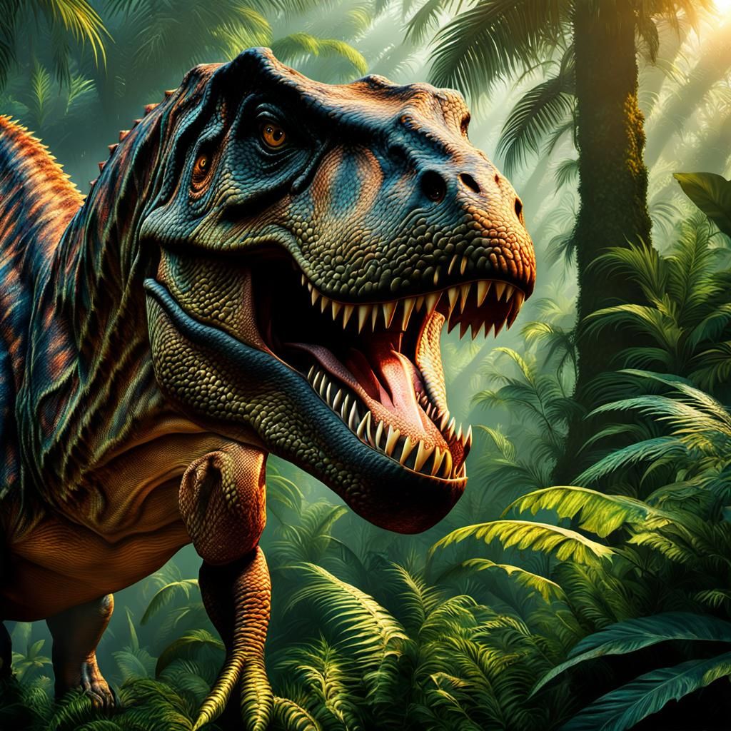 T-Rex - Hyper-Realistic Greg Rutkowski Style T-Rex in Prehis...