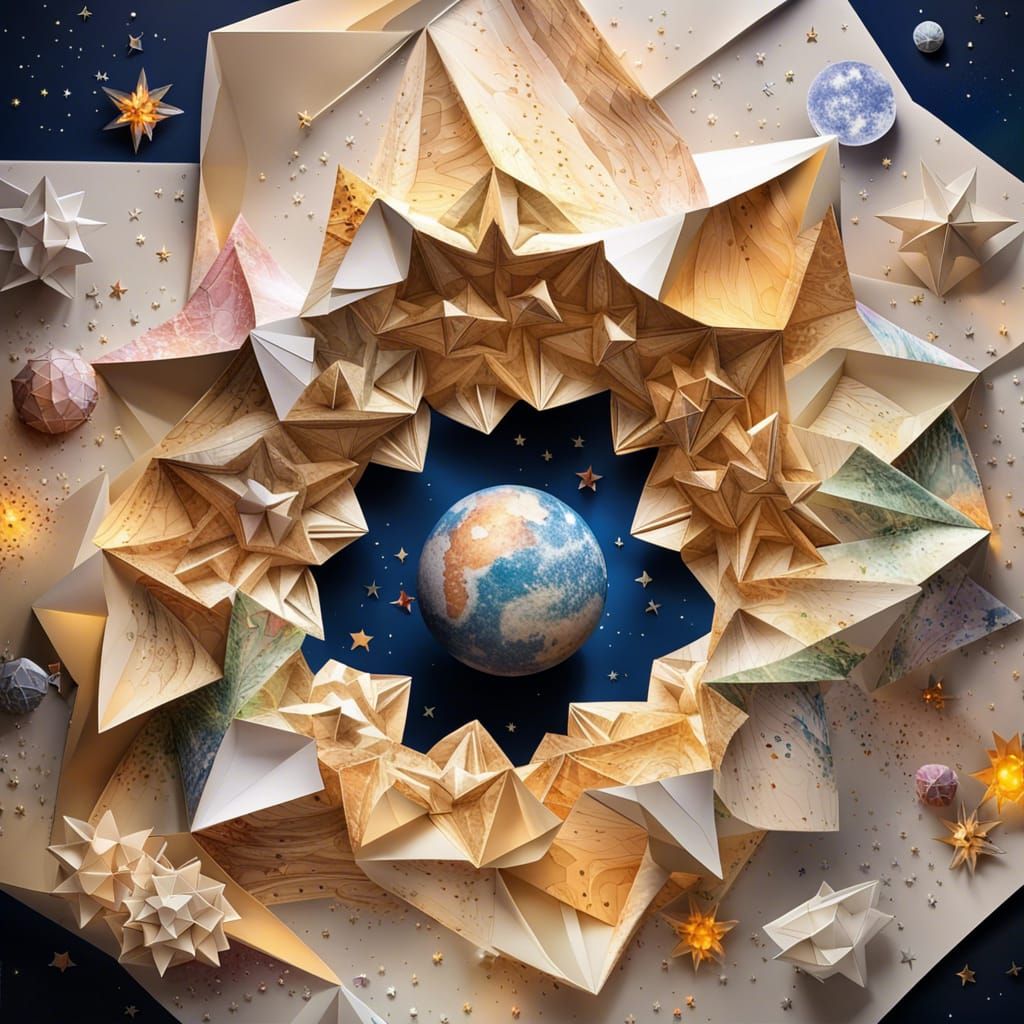 Origami paper folds papercraft, made of paper, stationery, 8K ...