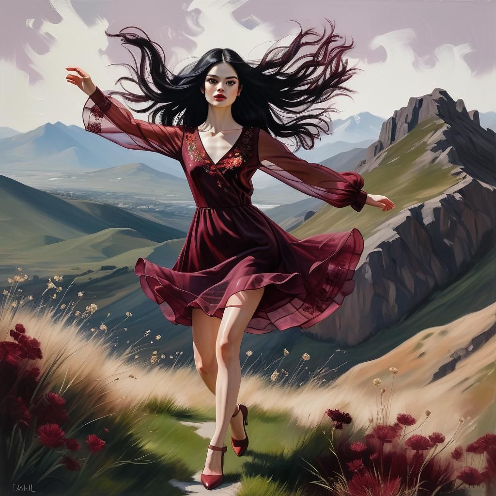 Deep Red Mini Evening Dress Cartoon. Redone. - AI Generated Artwork - NightCafe Creator