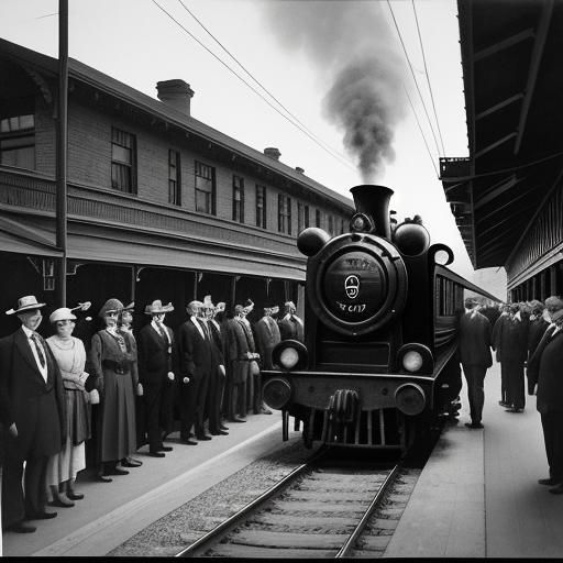 BW photography, 1920s vintage black puffing train coming to the station ...