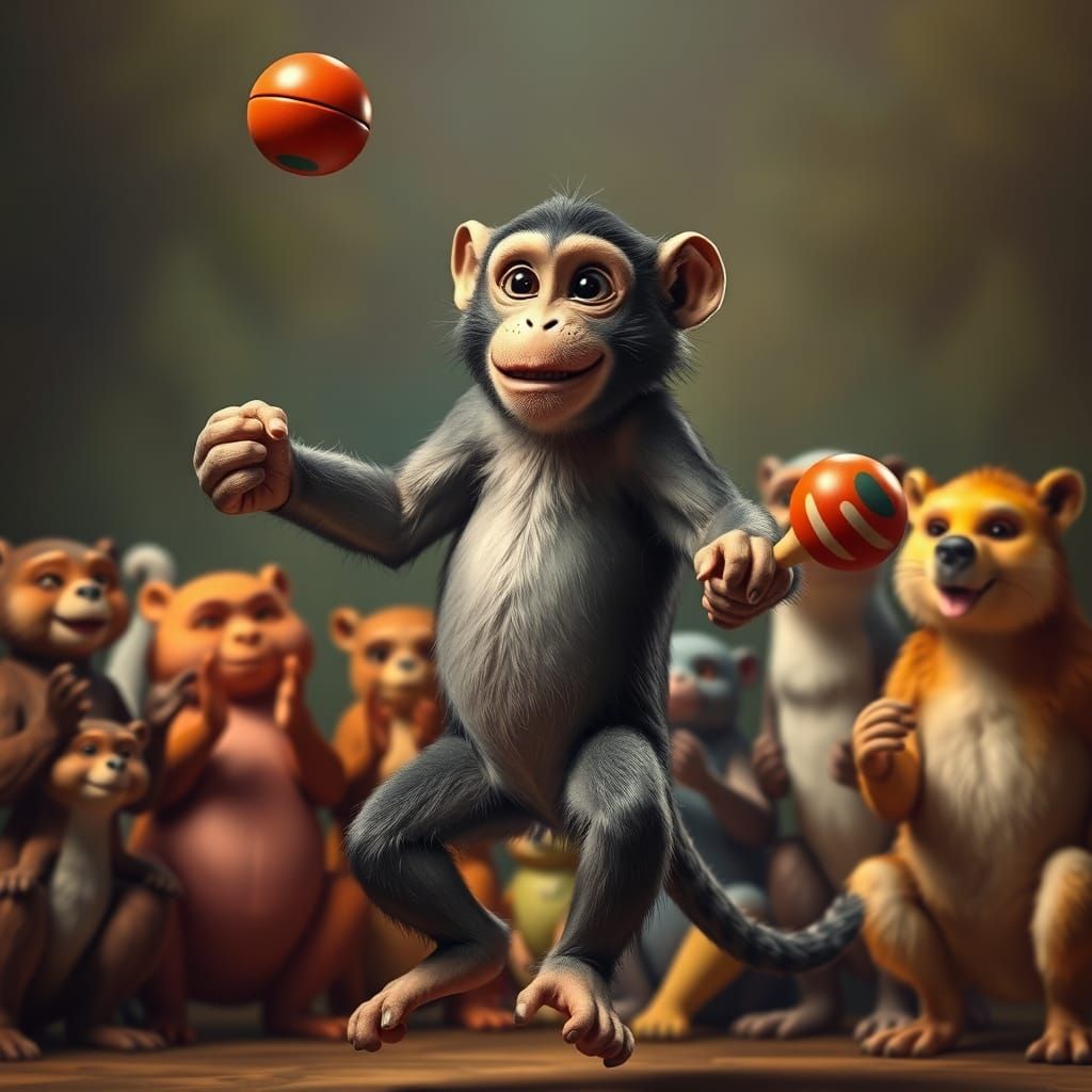 A monkey dancing salsa with maracas in his hands. Backgroung of ...