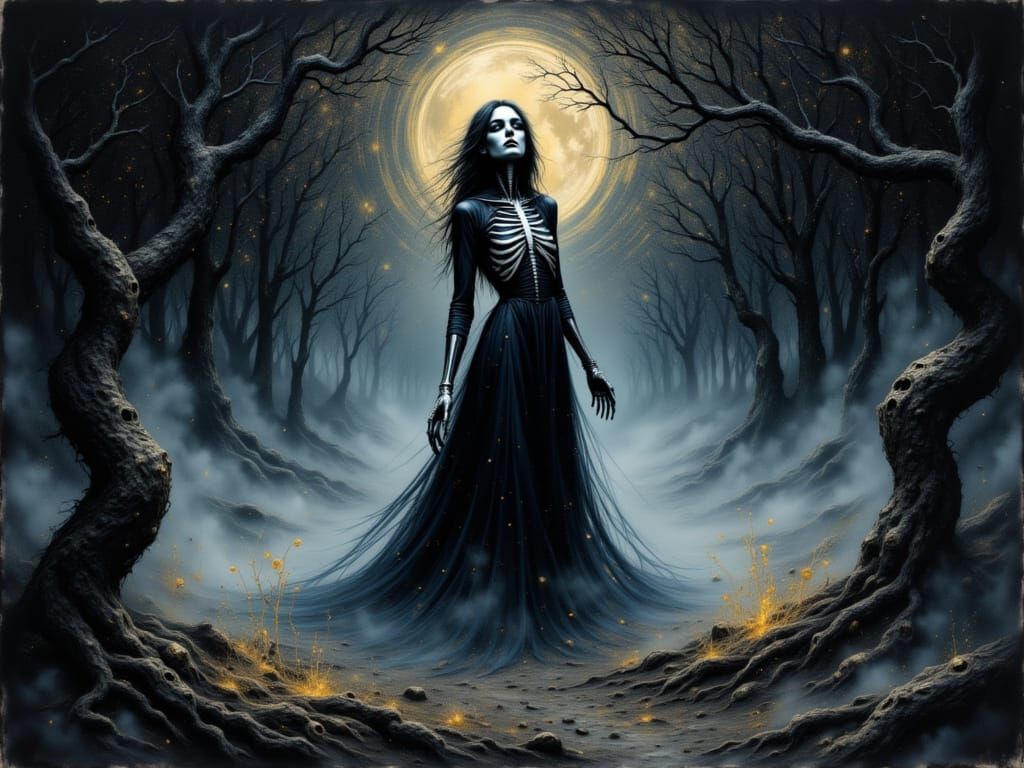 A banshee, her delicate yet haunting form shrouded in sorrow and ...