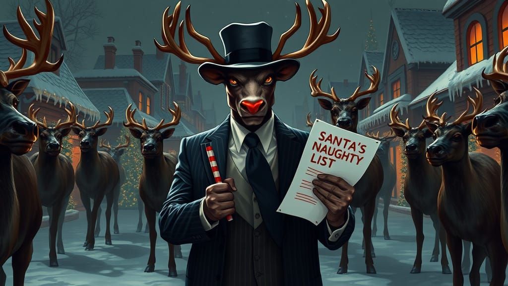 Menacing Reindeer Mafia Boss in Film Noir Style - AI Art