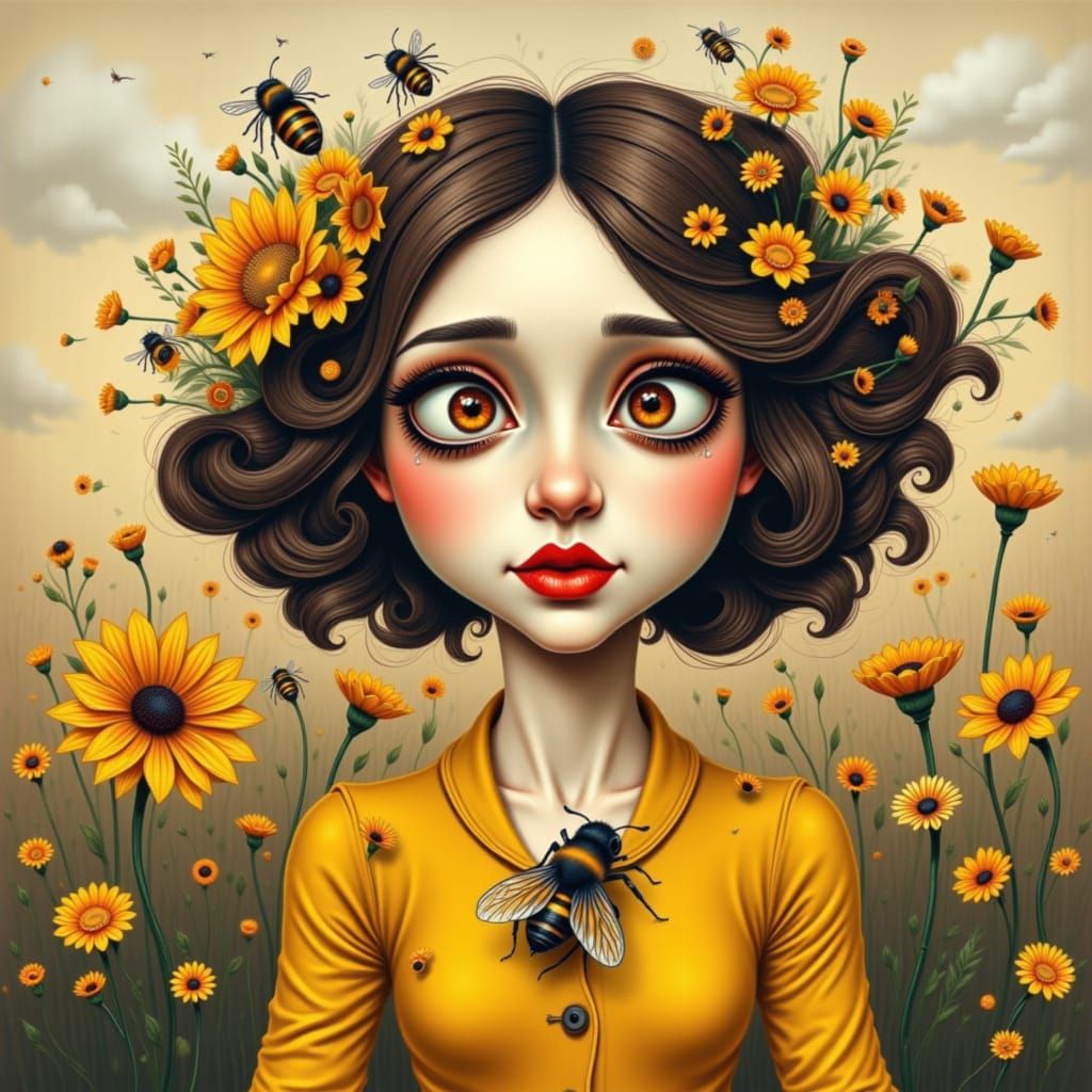 Bee Woman in Floral Caricature Style - AI Art