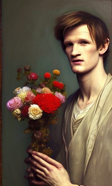 "Matt Smith with flowers", Leonardo Da Vinci, Greg Rutkowski ...