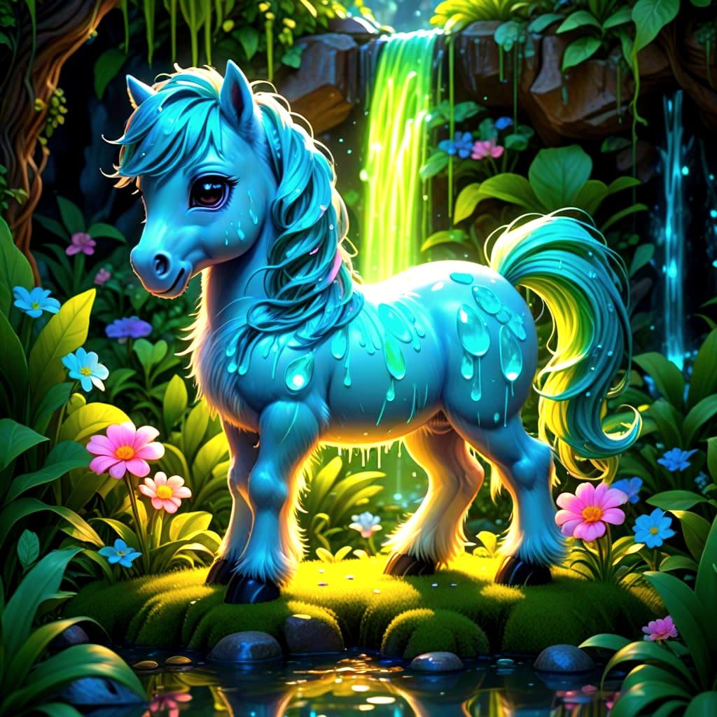 Candyland Pony Enjoys Whimsical Garden Oasis - AI Art